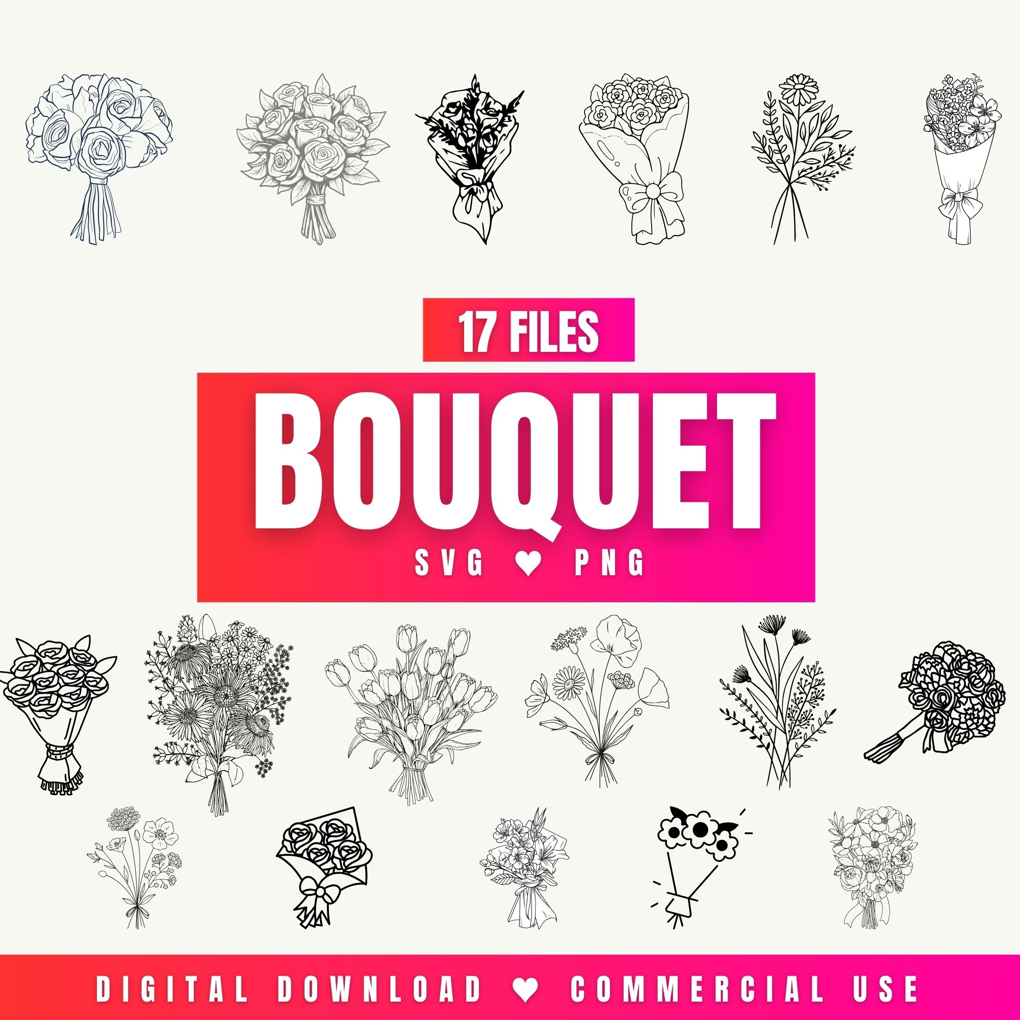 Flower Bouquet outline SVG PNG clipart bundle - FOMO DIGITAL Goodies