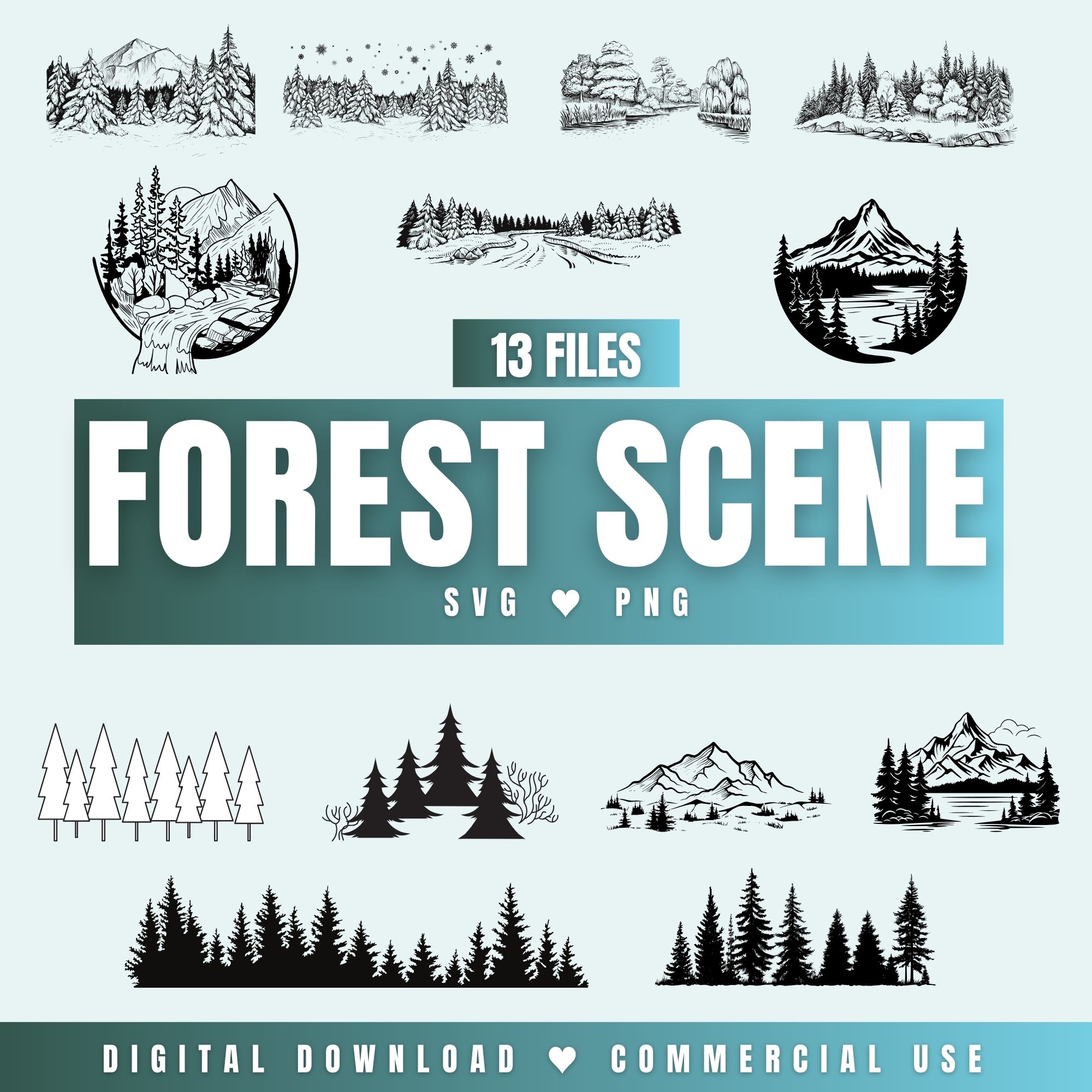 13 Forest scene outline SVG PNG clipart bundle - FOMO DIGITAL Goodies