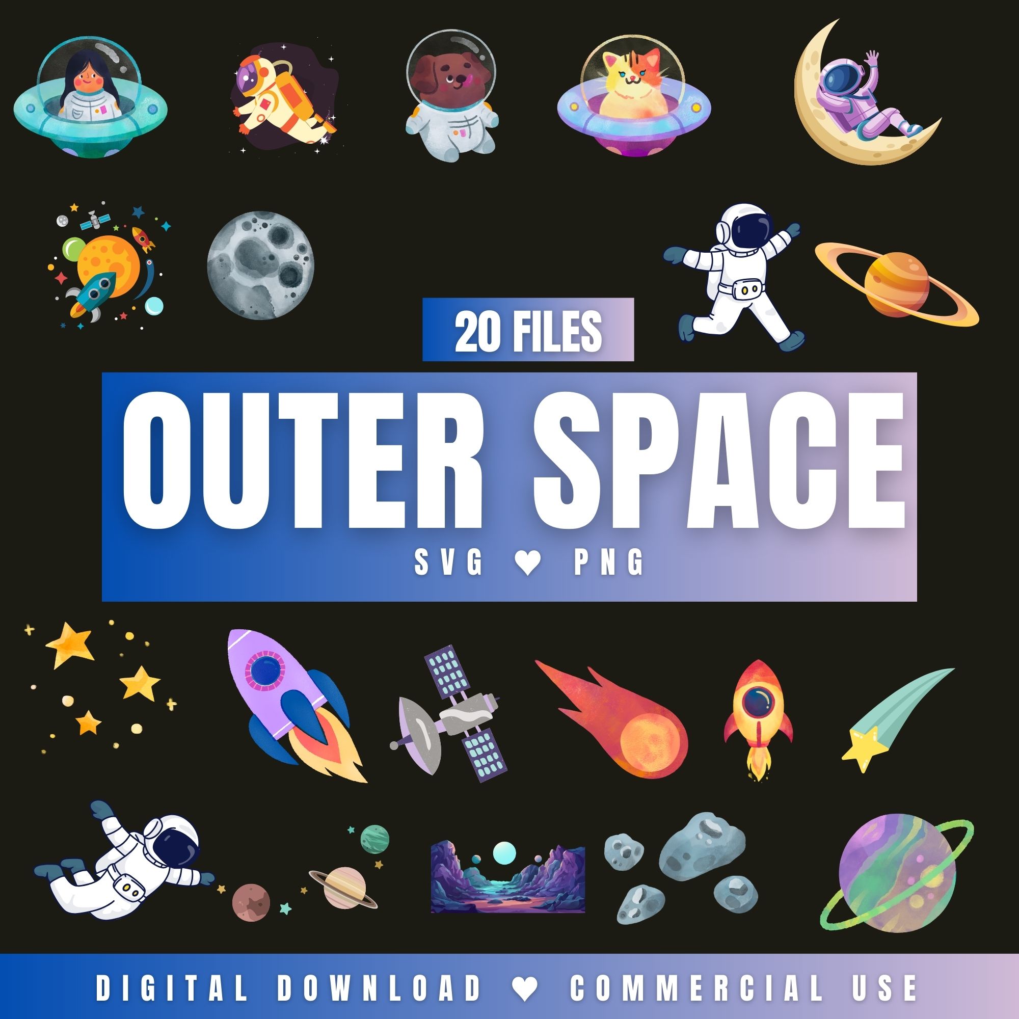 Outer space SVG PNG clipart bundle - FOMO DIGITAL Goodies